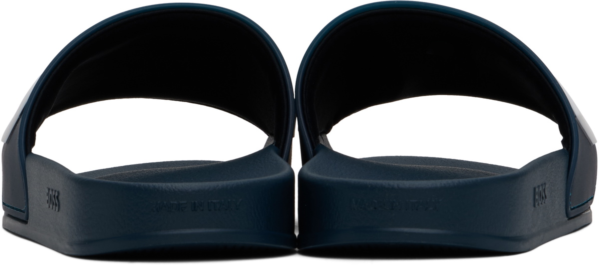 BOSS Navy Raised Logo Pool Slides BOSS