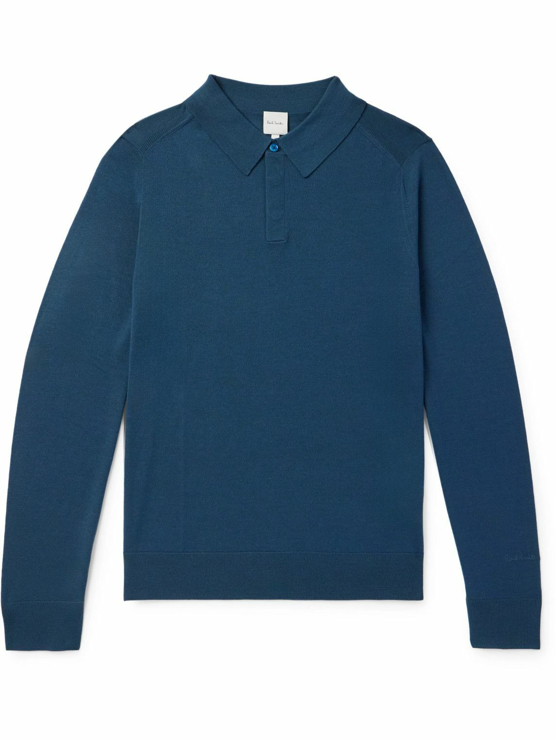 Paul Smith - Logo-Embroidered Wool Polo Shirt - Blue Paul Smith