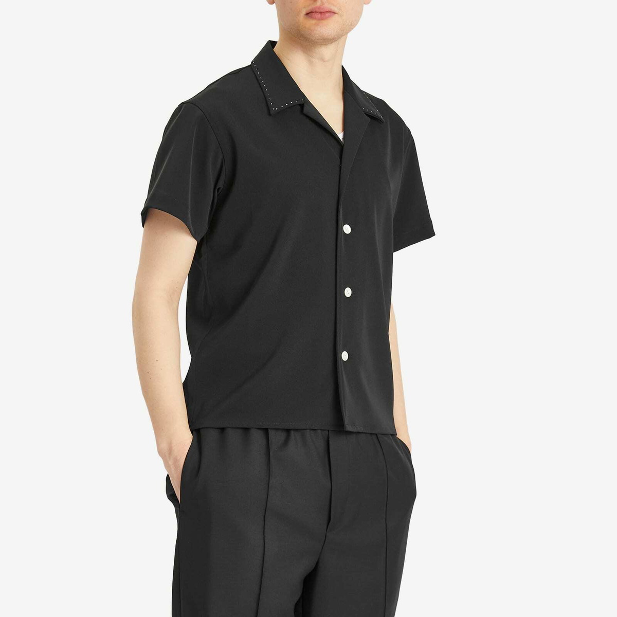 Second/Layer Men's Open Collar Shirt in Black Second/Layer