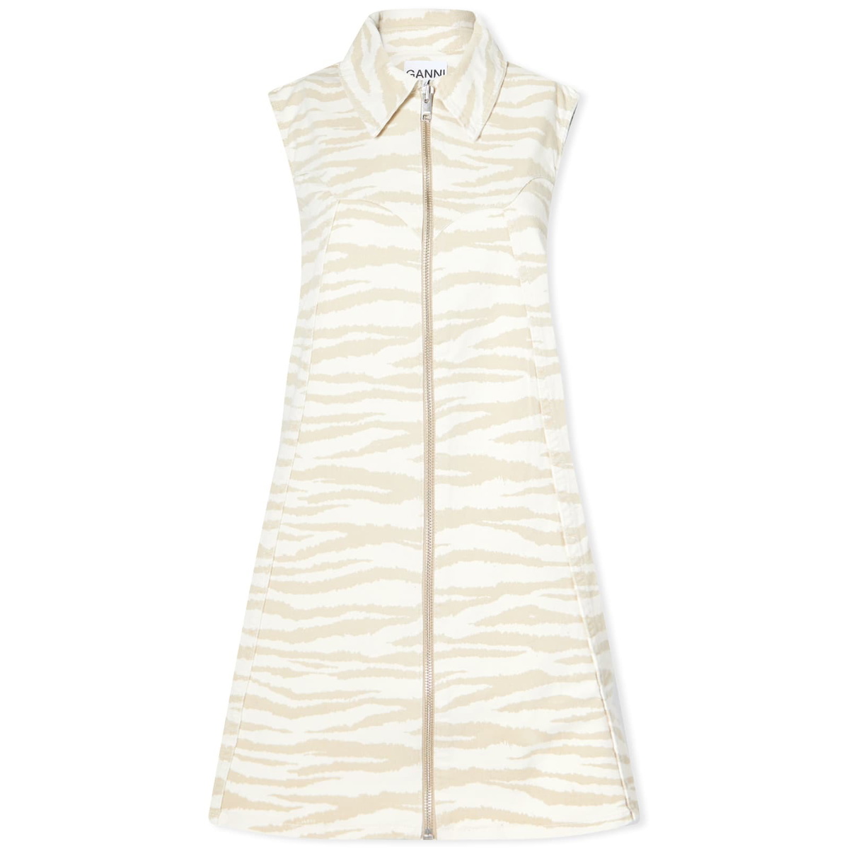 GANNI Women's Print Denim Mini Dress in Pale Khaki GANNI