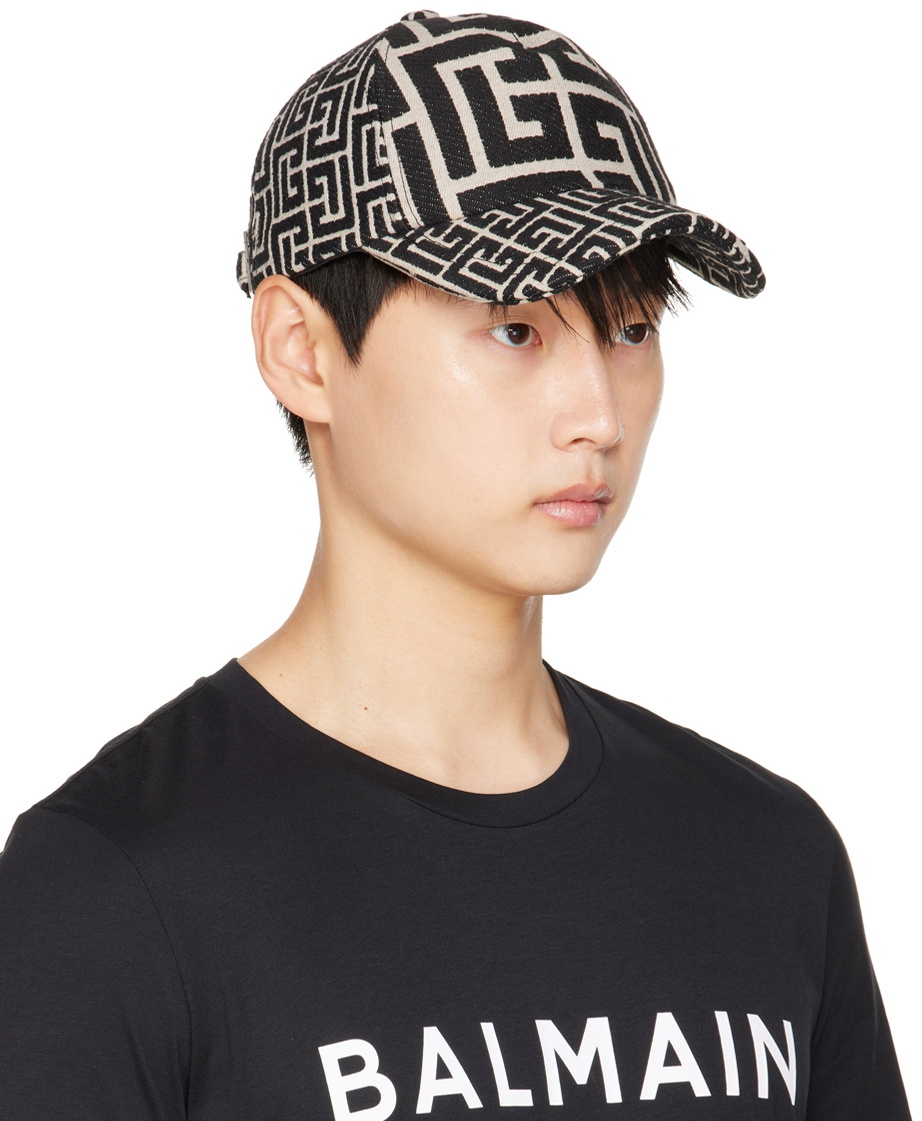 Balmain Off-White & Black Monogram Cap Balmain