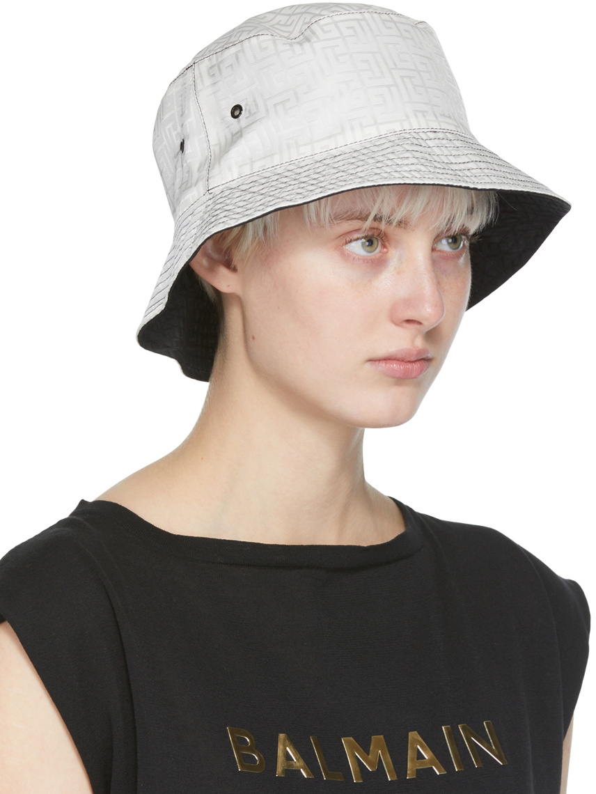 Balmain White Satin Reversible Bucket Hat Balmain