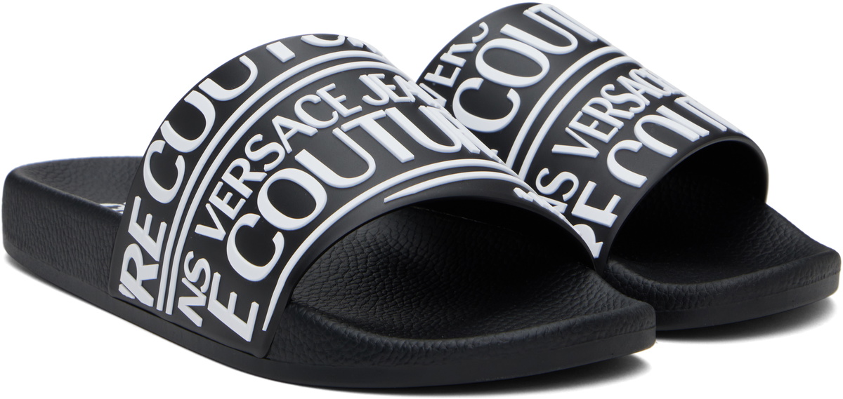 Versace Jeans Couture Black Logo Pool Slides Versace