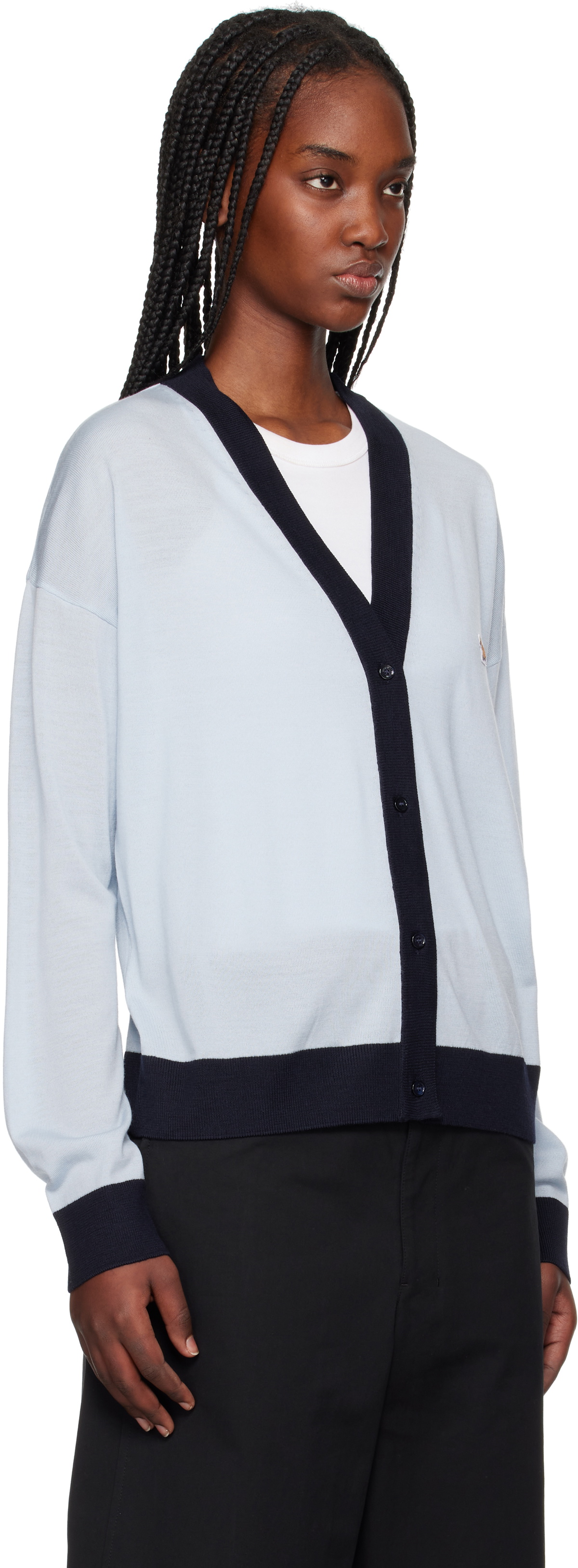 Maison Kitsuné Blue Baby Fox Patch Bi-Color Comfort Cardigan Maison Kitsune