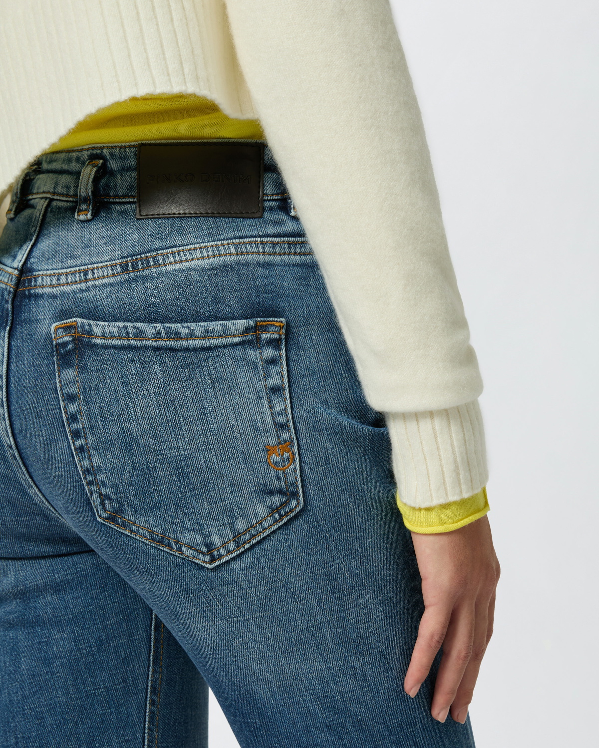 Pinko Comfortable Blue Denim Flared Jeans Mid Wash Pinko