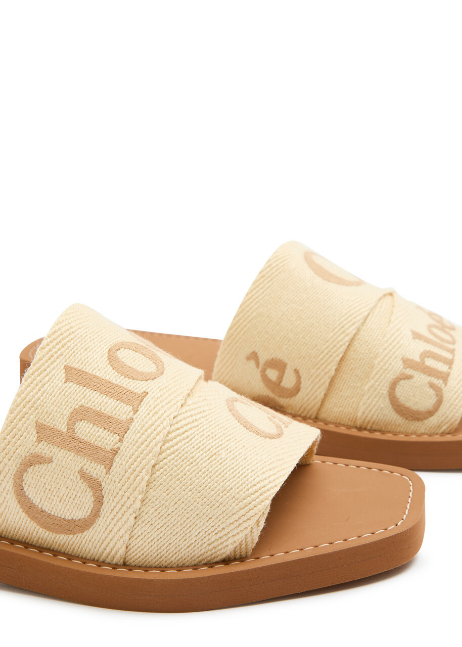 Chloe Woody Logo Canvas Sliders Beige Chloe