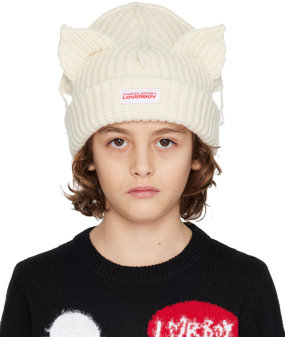 Charles Jeffrey LOVERBOY Kids Off-White Chunky Ears Beanie Charles ...