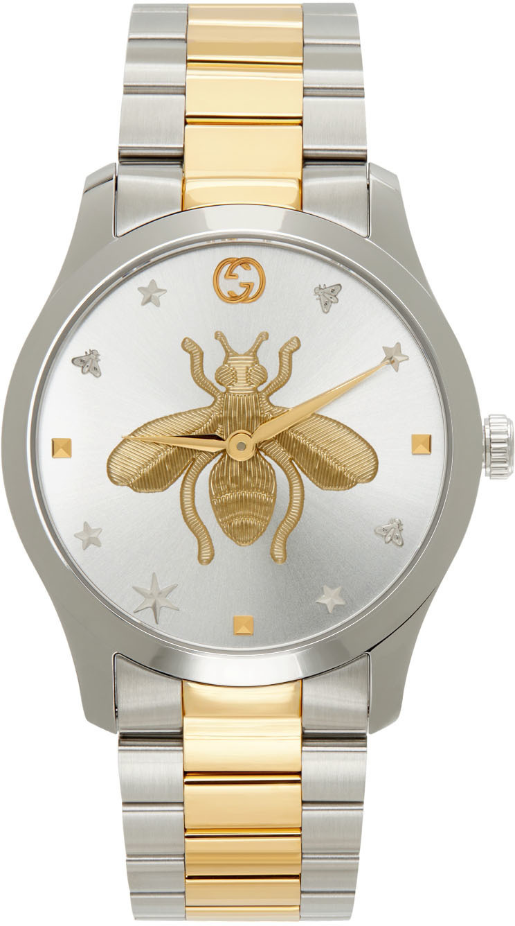 Gucci Silver & Gold Bee G-Timeless Watch Gucci