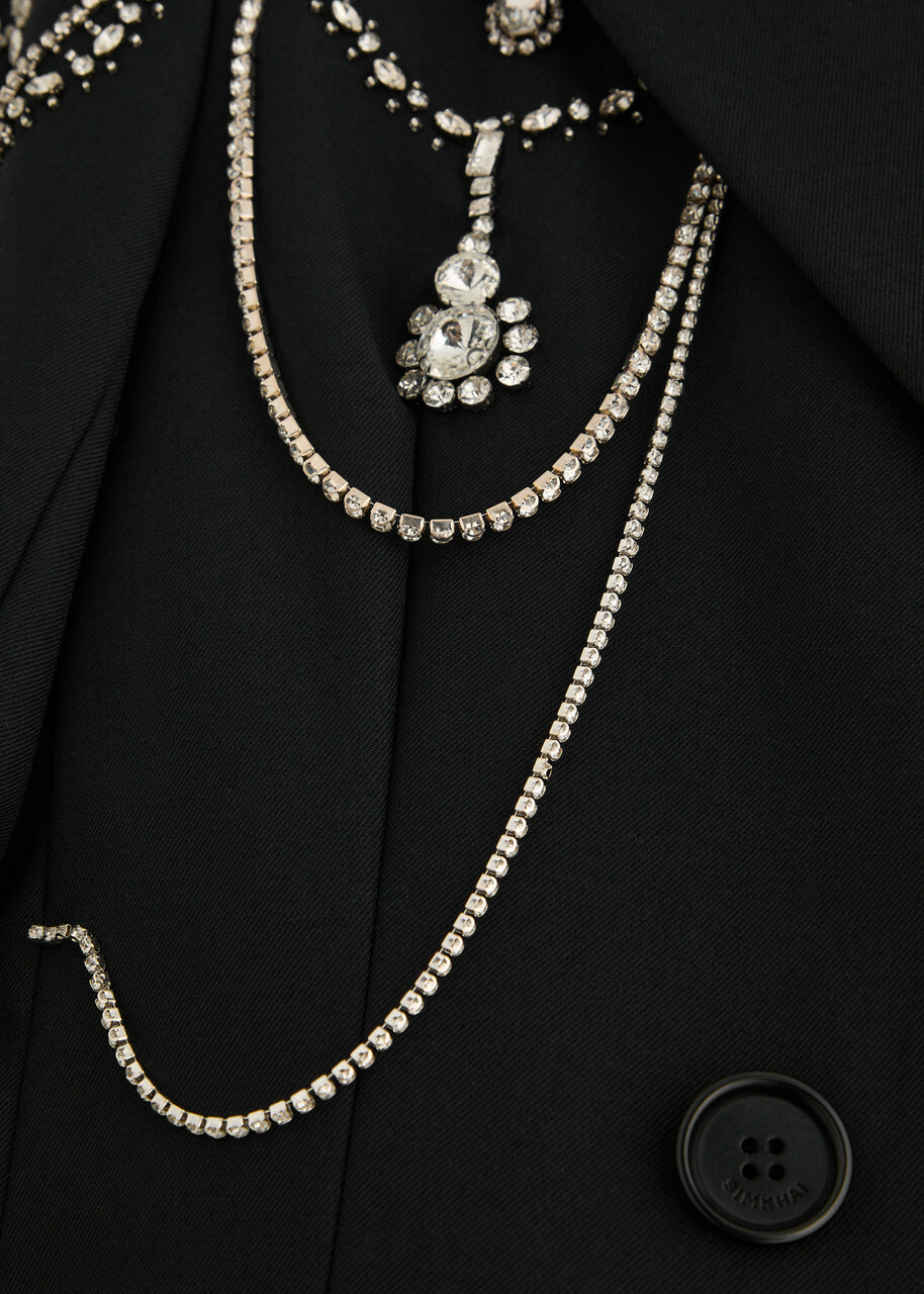 Jonathan Simkhai Getty Crystal-embellished Wool-blend Blazer Black And ...