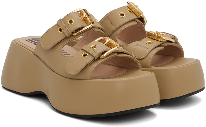 Moschino Taupe Multibuckles Platform Sandals Moschino