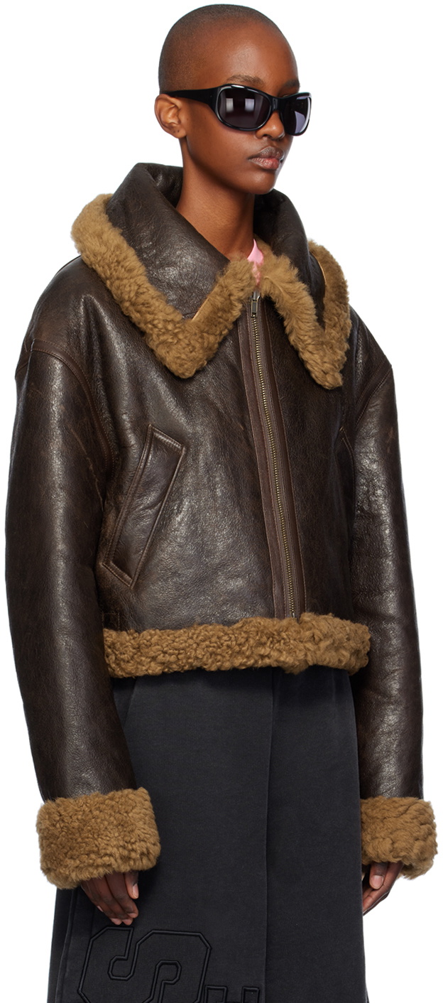 VETEMENTS Brown Inside-Out Cropped Aviator Reversible Shearling Jacket ...