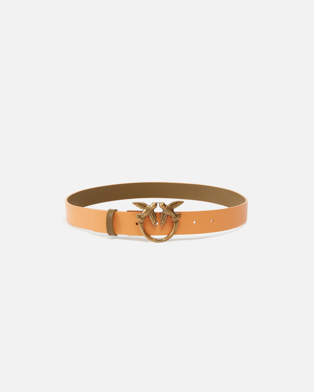 Pinko Reversible Love Birds Belt 3cm Army Green/Orange Antique Gold Pinko
