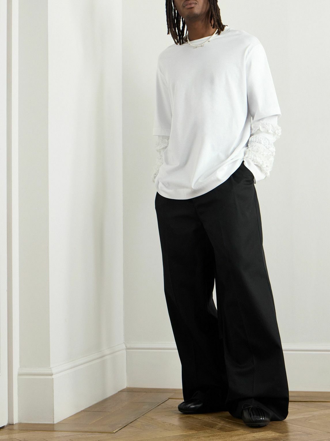 Simone Rocha - Ruffled Tulle-Trimmed Cotton-Jersey T-Shirt - White ...