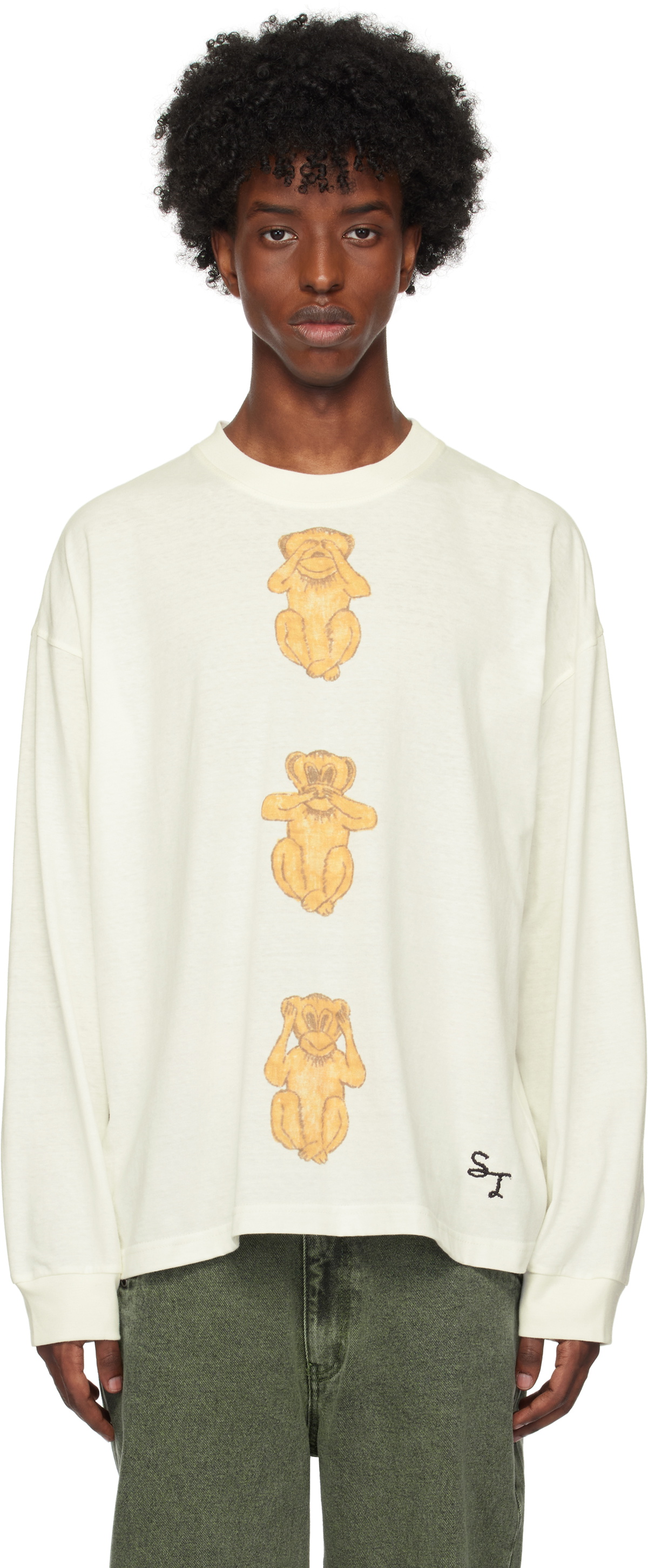 Small Talk Studio SSENSE Exclusive White Hand-Drawn Monkeys Graphic T ...