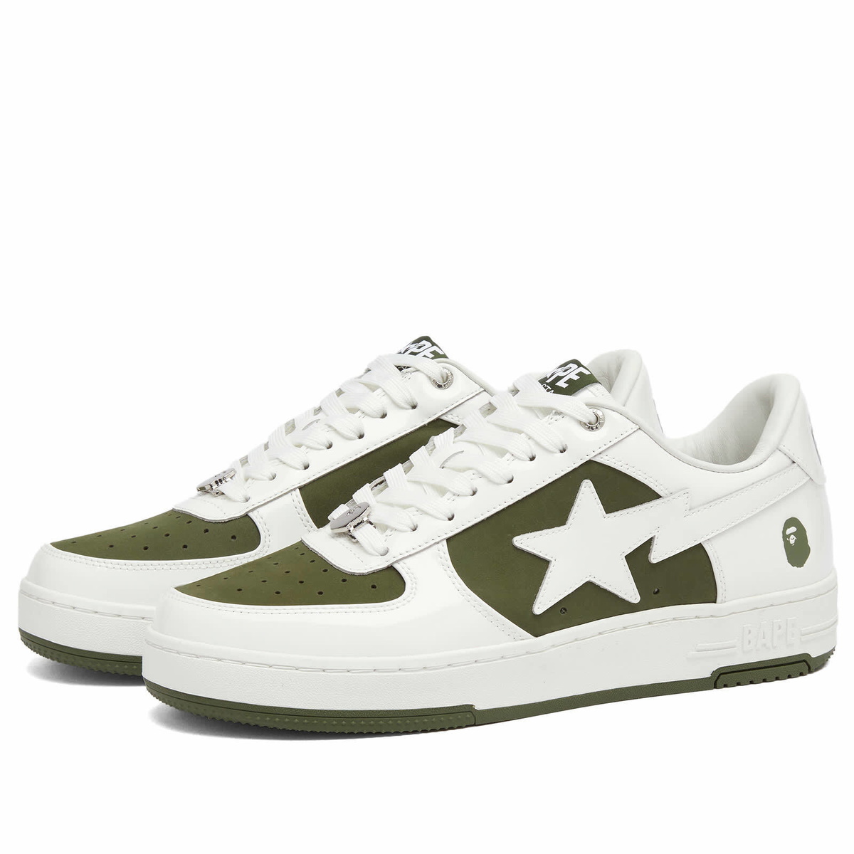 A Bathing Ape Men's Negative Bape Sta Sneaker in White/Olive A Bathing Ape