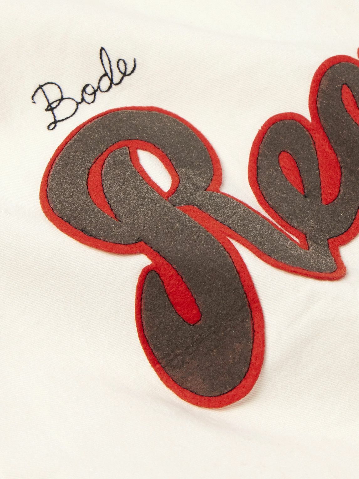 BODE - Logo-Embroidered Appliquéd Cotton-Drill Baseball Shirt ...