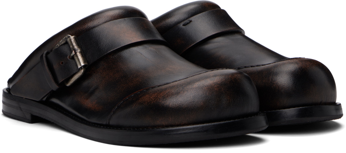 Acne Studios Brown & Black Leather Buckle Mules Acne Studios