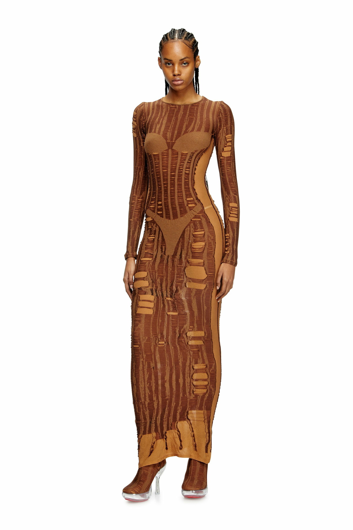 Diesel Maxi dress in distressed second-skin knit - Dresses Womens in ...