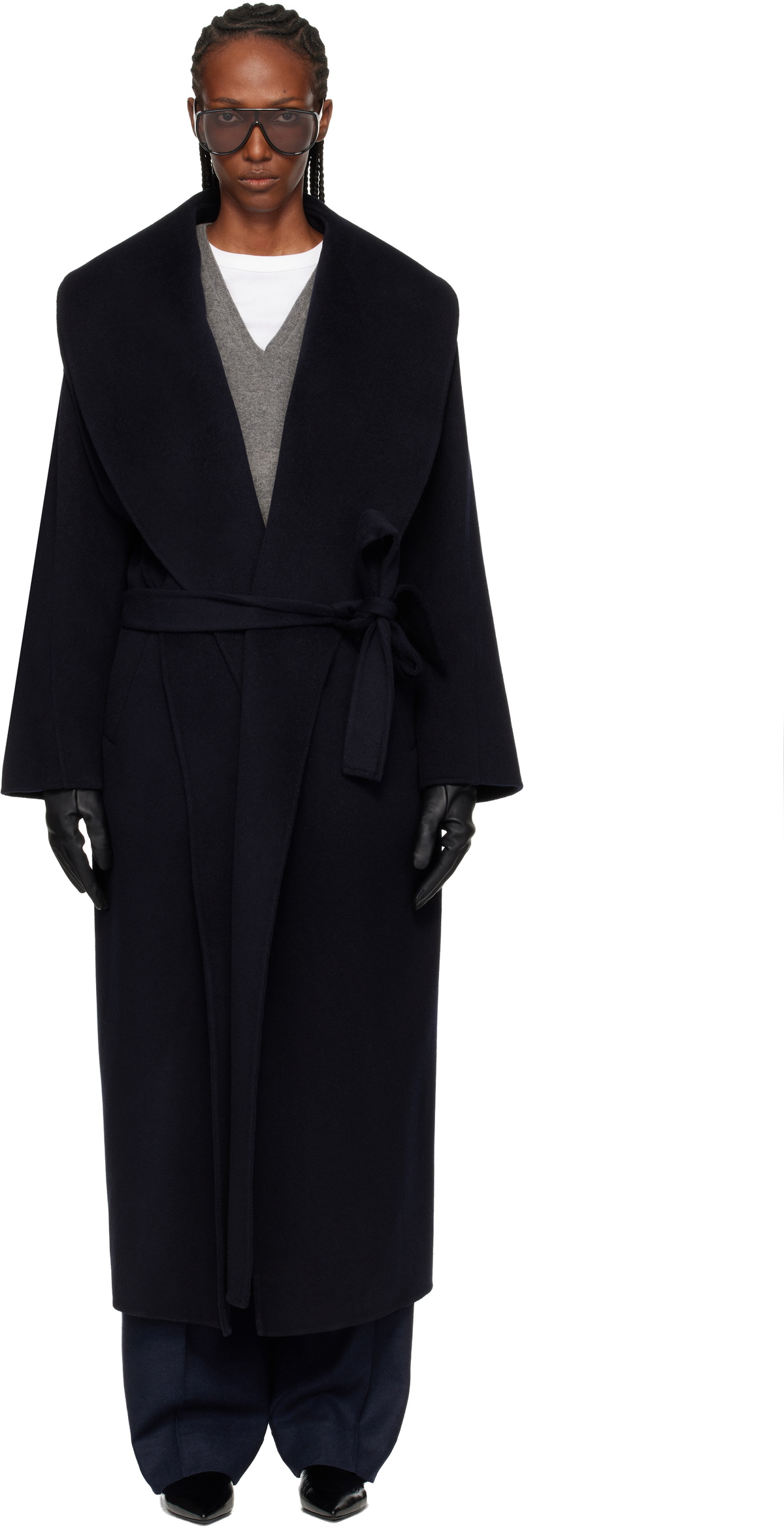 Róhe Navy Signature Double-Faced Scarf Coat Róhe
