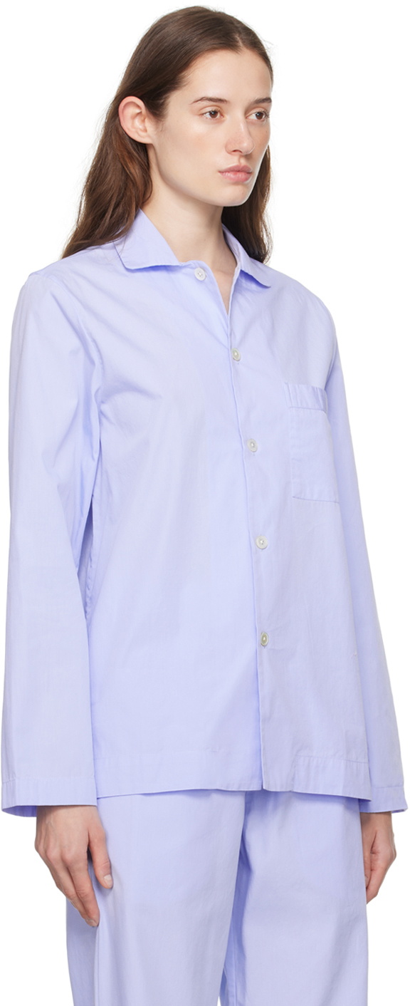 Tekla Blue Long Sleeve Pyjama Shirt Tekla Fabrics