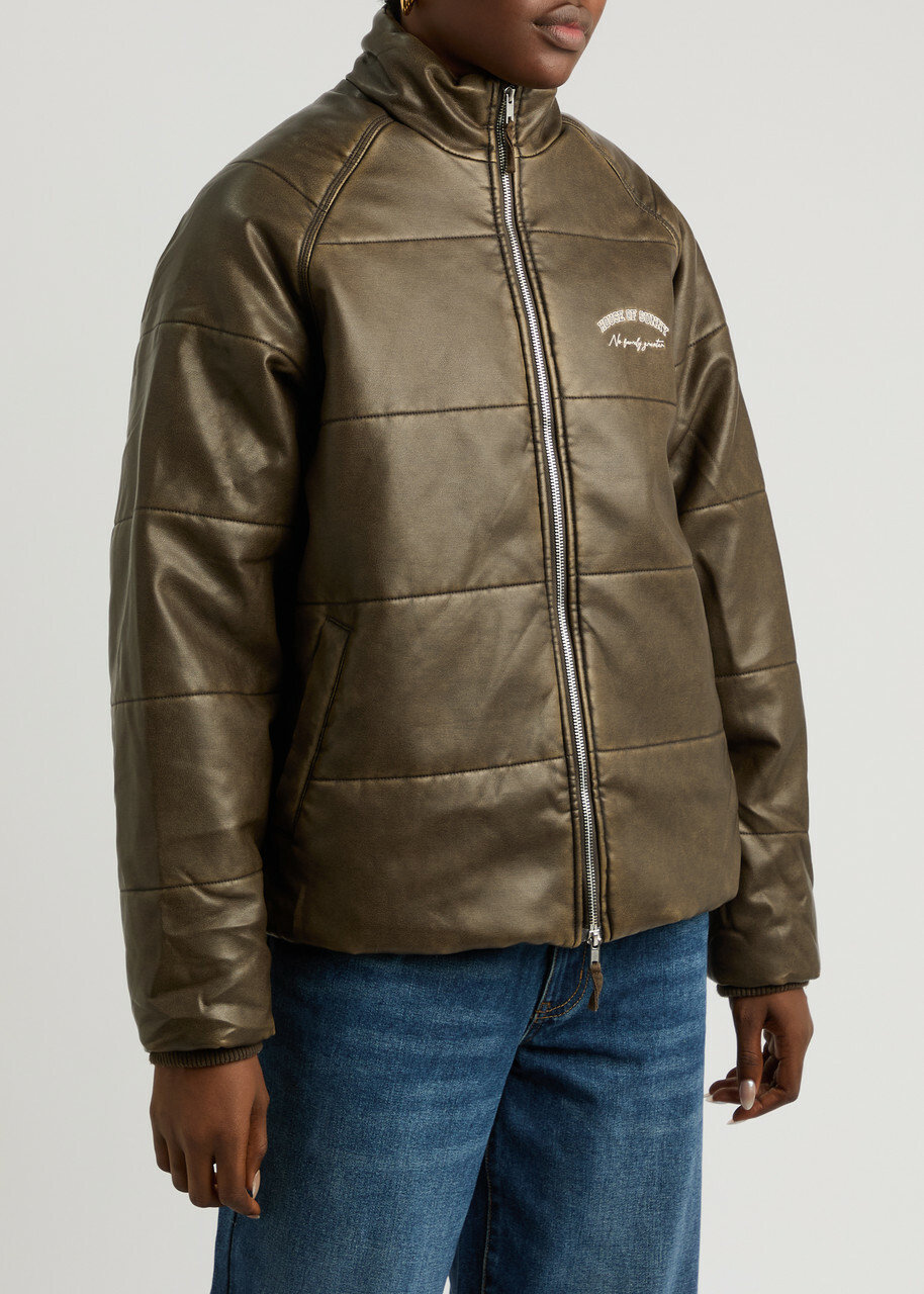 House OF Sunny Logo-embroidered Quilted Faux Leather Jacket Chocolate ...