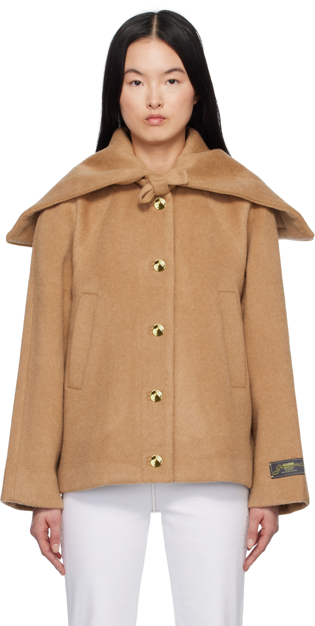 GANNI Tan Wool-Blend Jacket GANNI