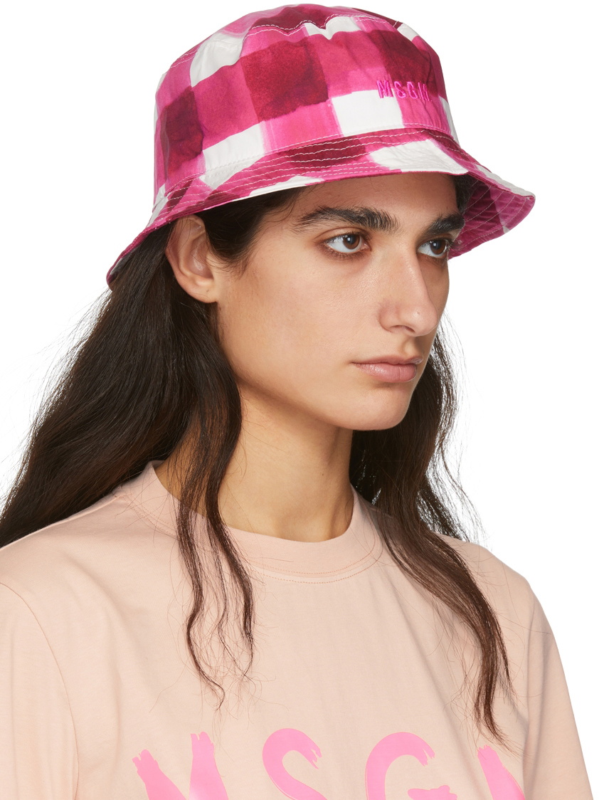 MSGM Pink Plaid Bucket Hat MSGM