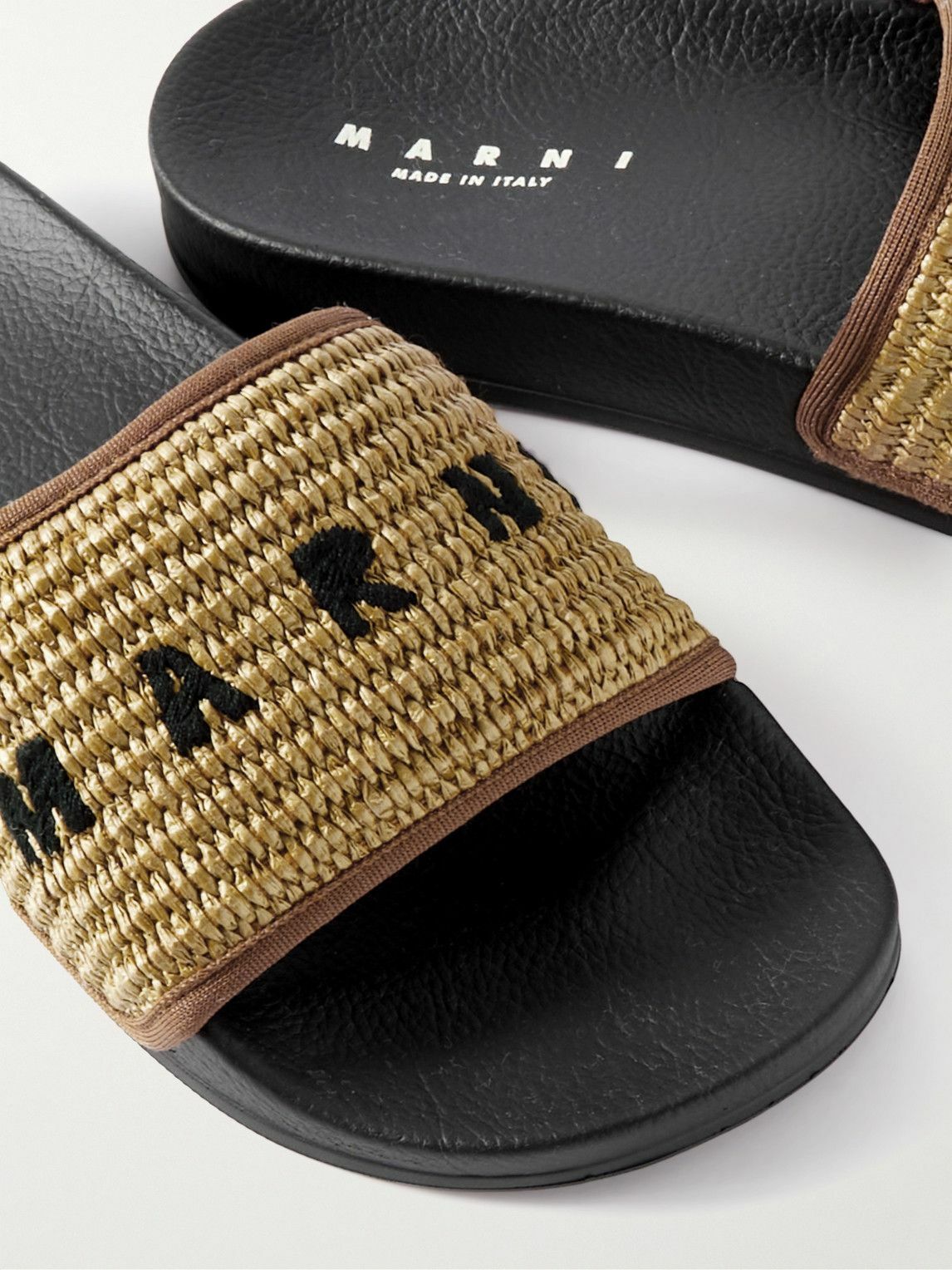 Marni - Logo-Embroidered Woven Raffia and Leather Slides - Neutrals Marni