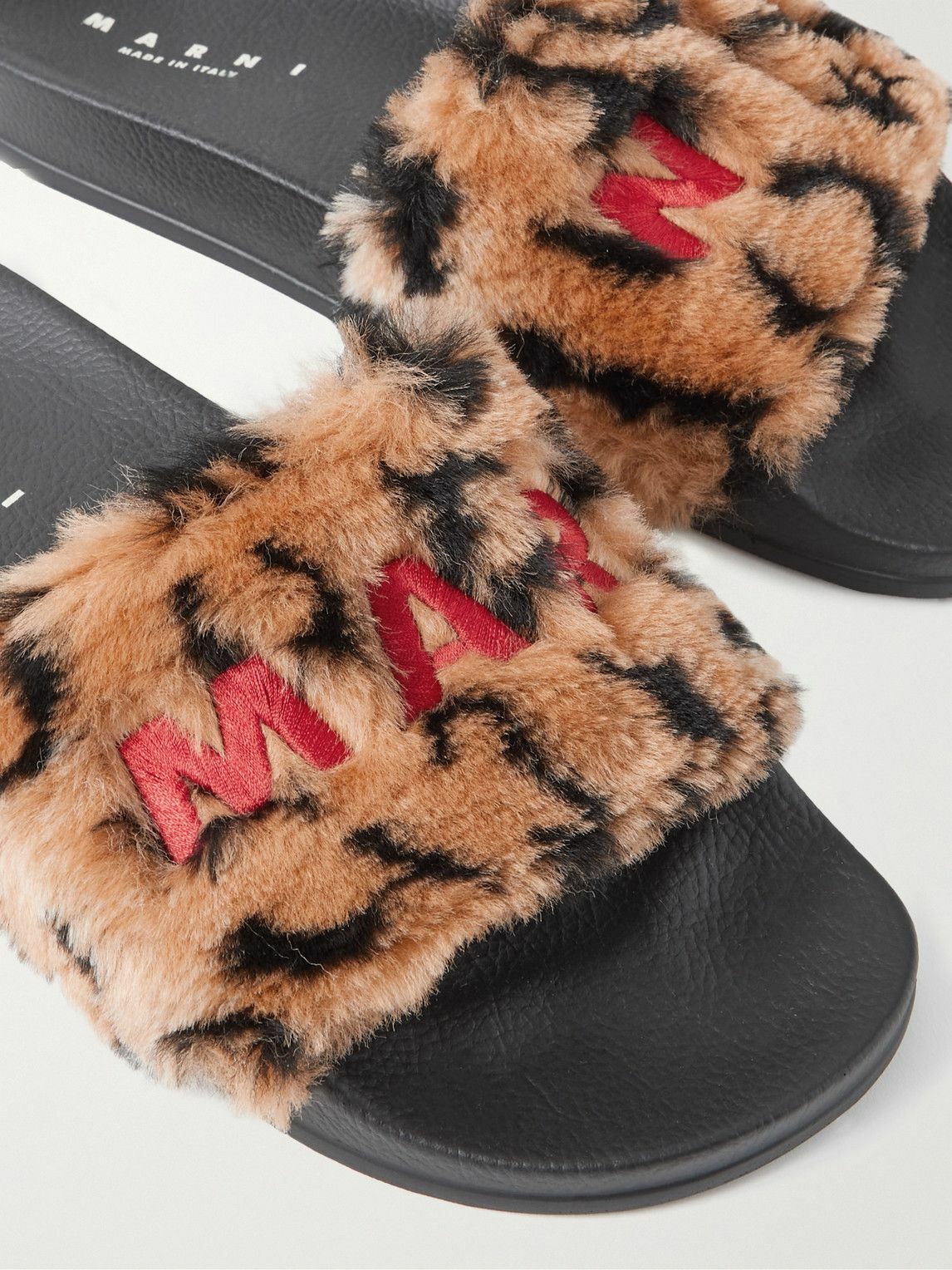 Marni - Logo-Embroidered Leopard-Print Faux Fur Slides - Brown Marni