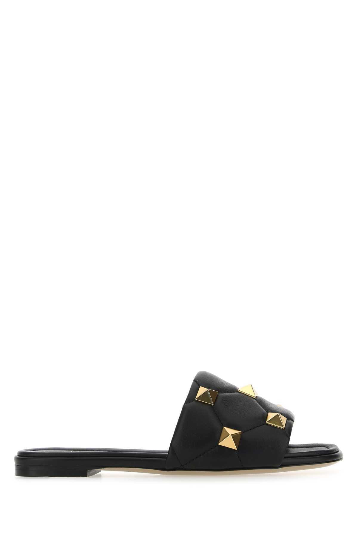 Valentino Garavani Black Nappa Leather Roman Stud Slippers Valentino ...