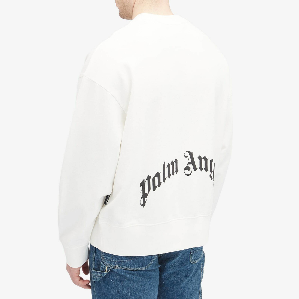 Palm Angels Men's Curved Logo Crew Sweat in Off White/Black Palm Angels