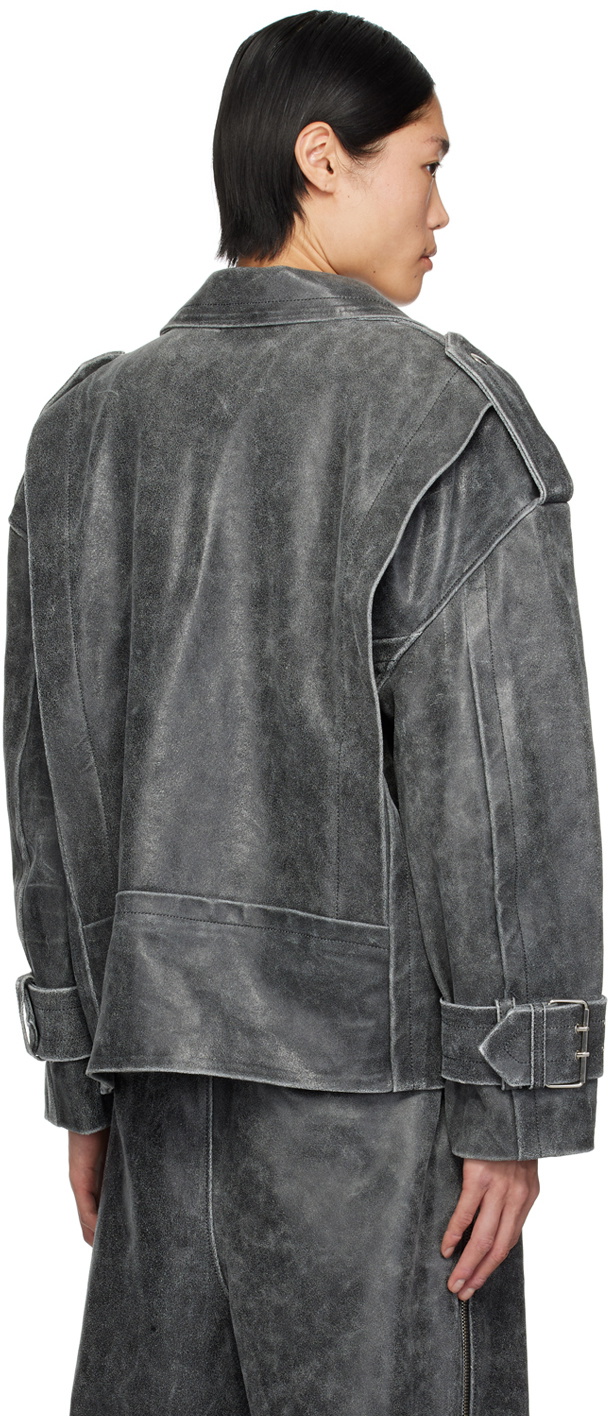 VAQUERA Gray Distressed Leather Jacket Vaquera
