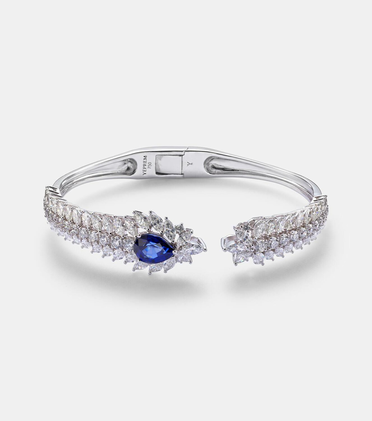 Yeprem Reign Supreme 18kt white gold bangle with diamonds and sapphire ...