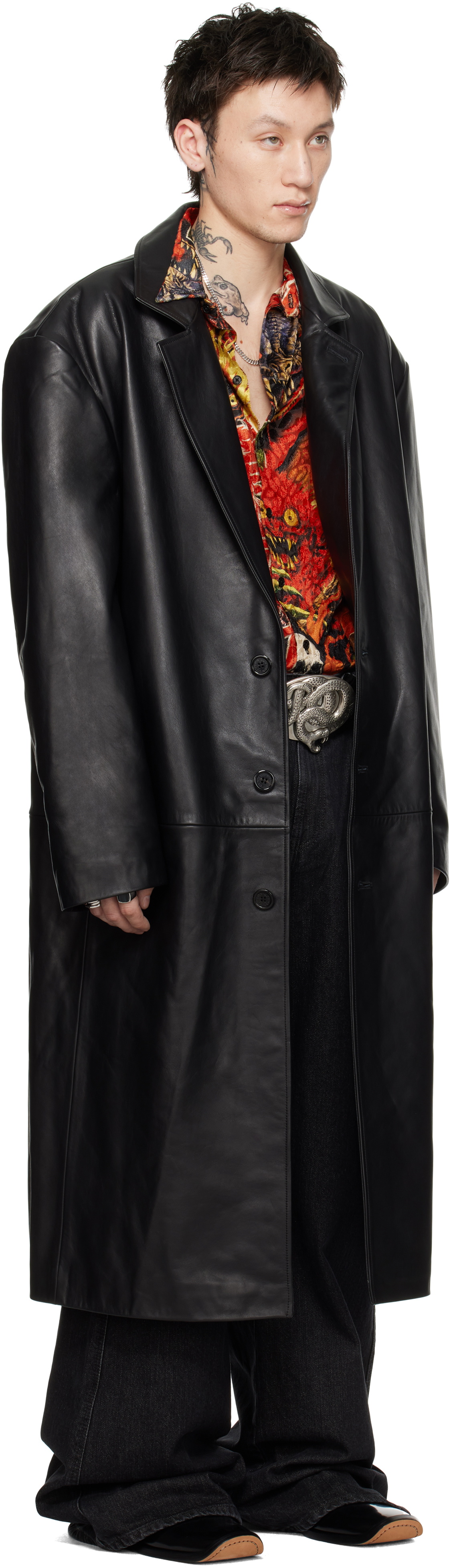 LU'U DAN Black Crombie Leather Coat LU'U DAN