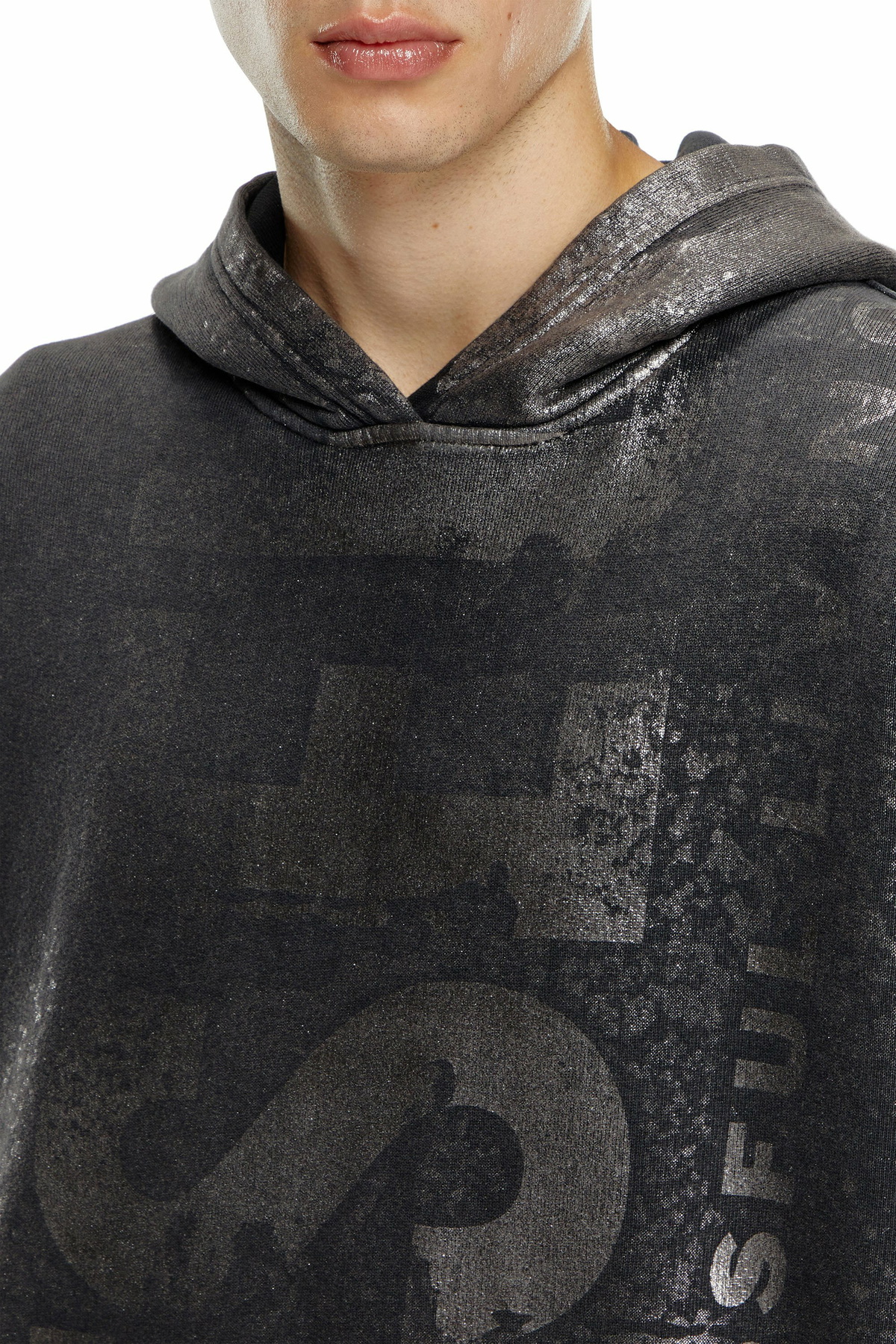 Diesel Metallic hoodie with logo - Sweaters Mens in Black Diesel