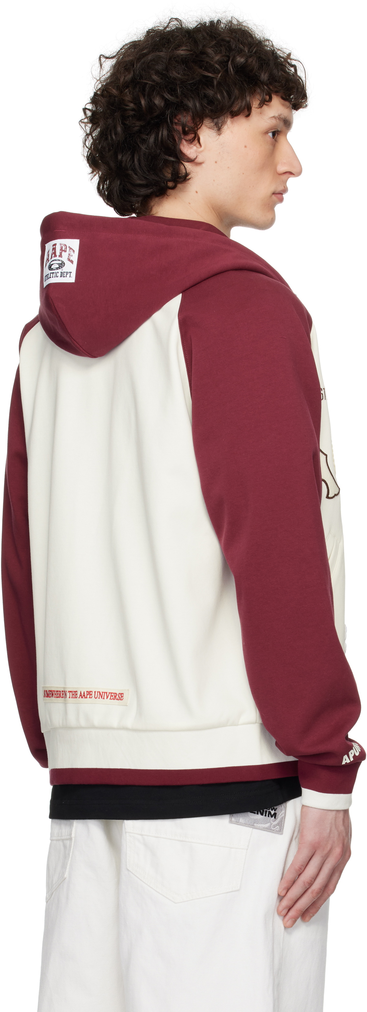 AAPE by A Bathing Ape Off-White & Burgundy Main Zip Up Jacket AAPE by A ...