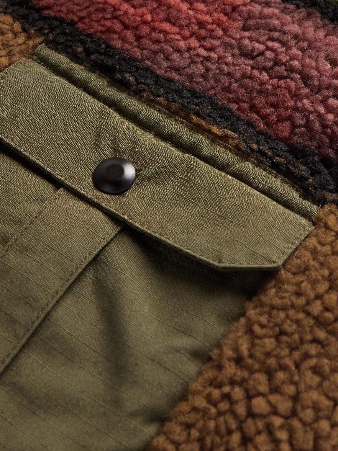RRL - Ripstop-Trimmed Striped Fleece Jacket - Brown RRL