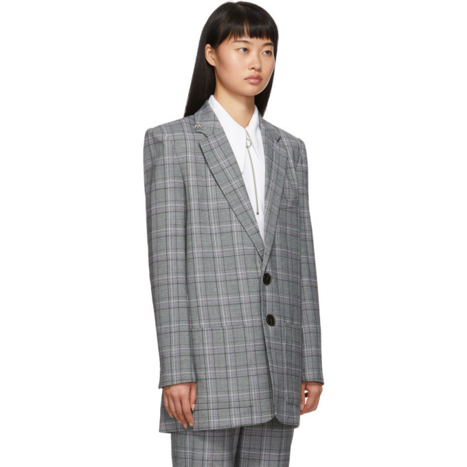 Tibi Grey Check James Menswear Long Blazer Tibi