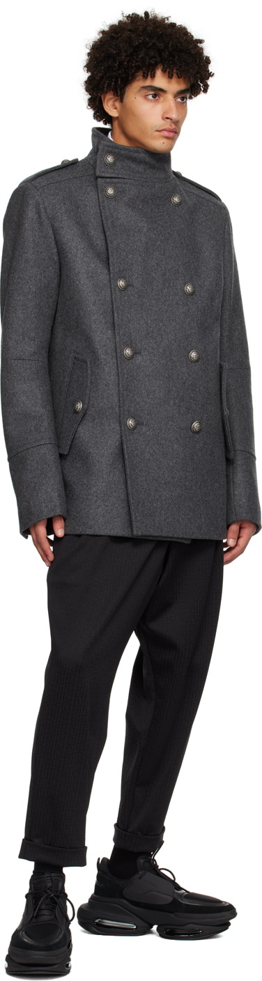 Balmain Gray Officer Coat Balmain