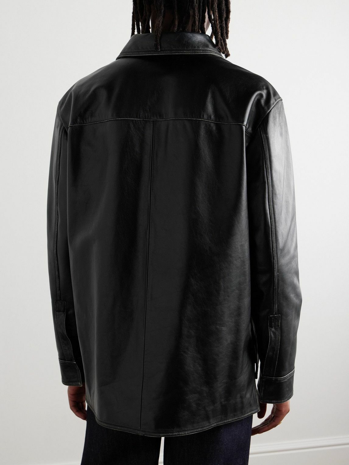 LOEWE - Logo-Embossed Distressed Leather Jacket - Black Loewe