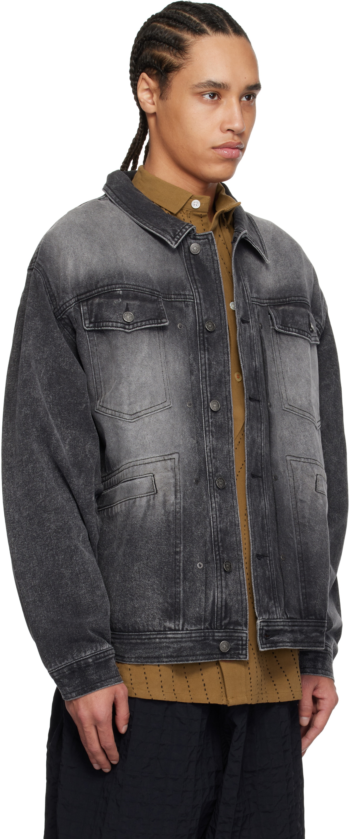 Glass Cypress Black Hand-Embroidered Denim Jacket Glass Cypress