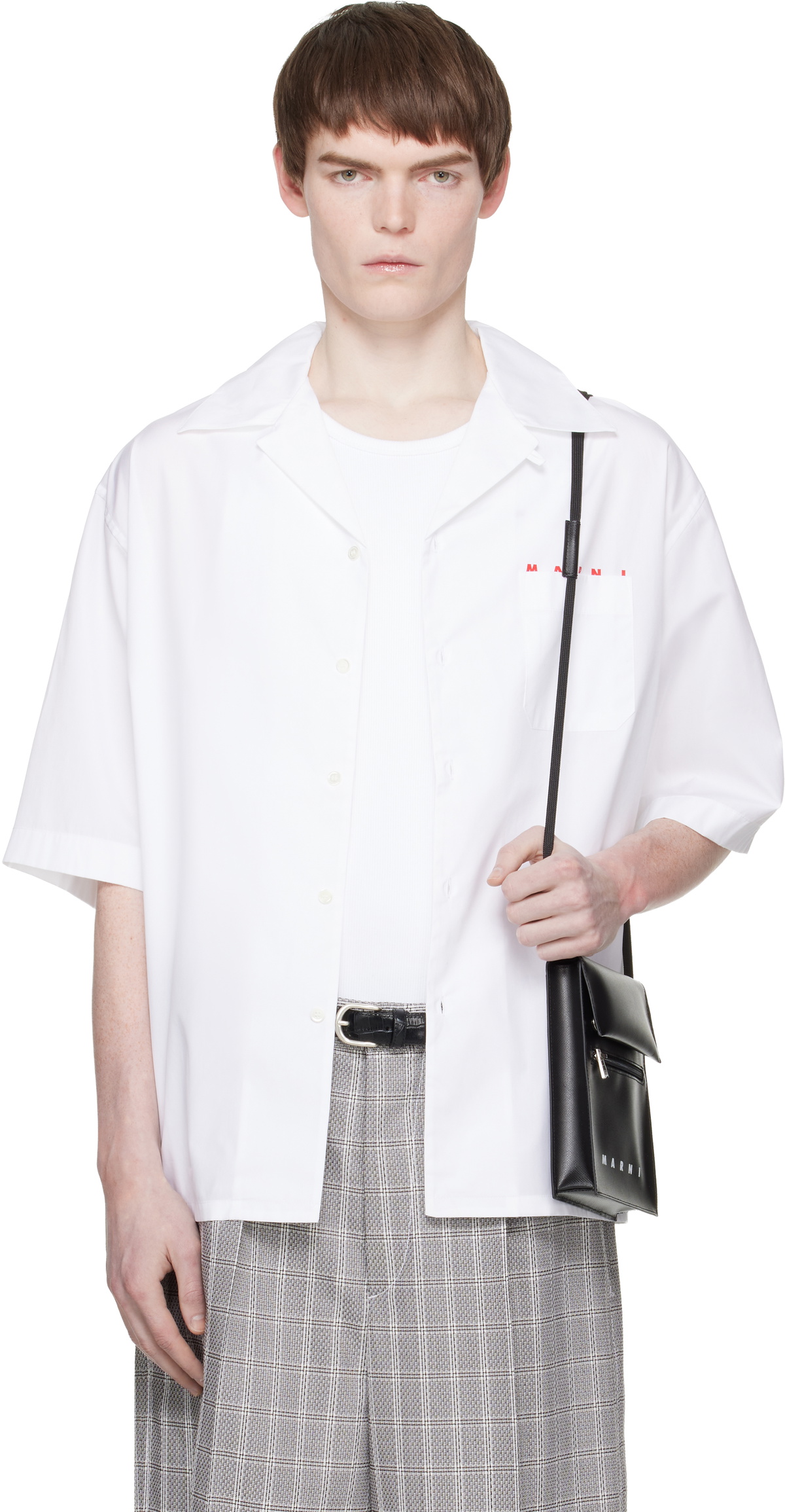 Marni White Peeping Marni Logo Bowling Shirt Marni