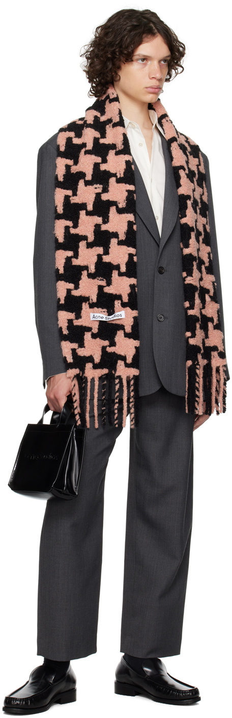 Acne Studios Black & Pink Houndstooth Scarf Acne Studios