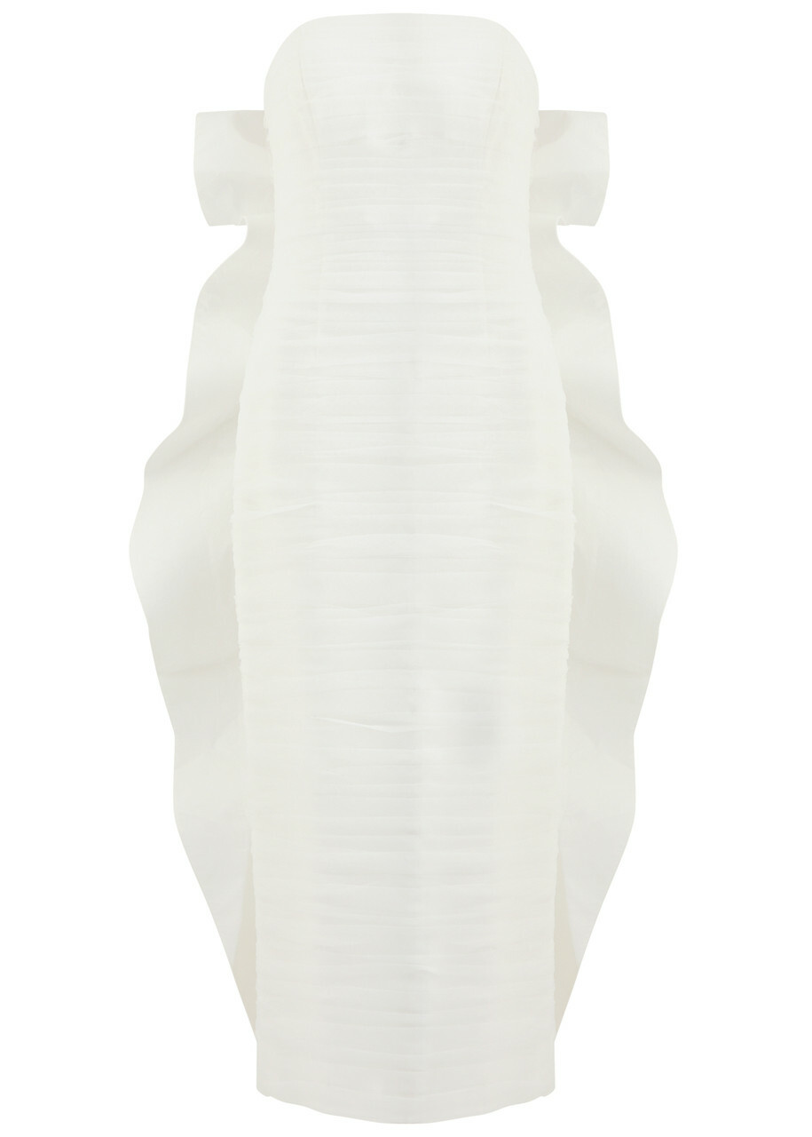 Rebecca Vallance Lily Strapless Ruched Midi Dress Ivory Rebecca Vallance