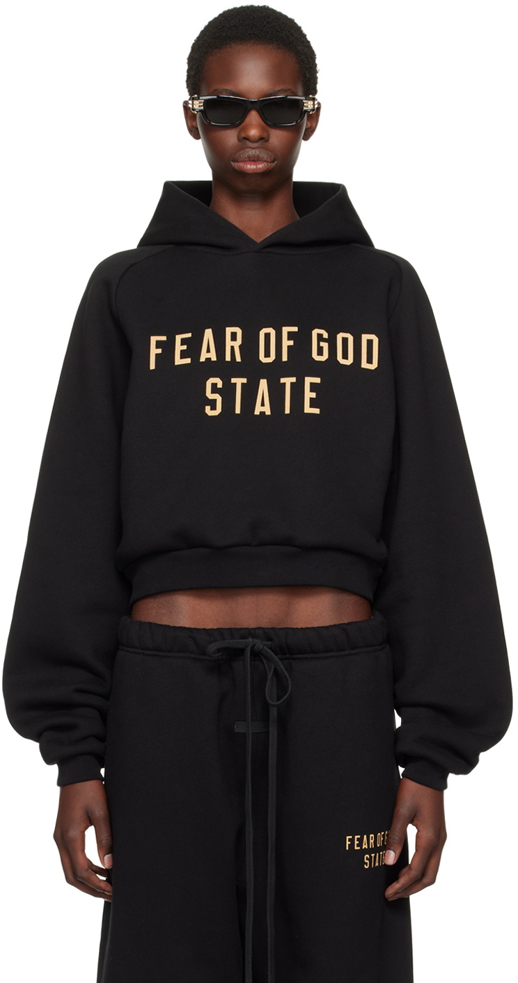 Fear of God ESSENTIALS Black Cropped Hoodie Fear Of God Essentials