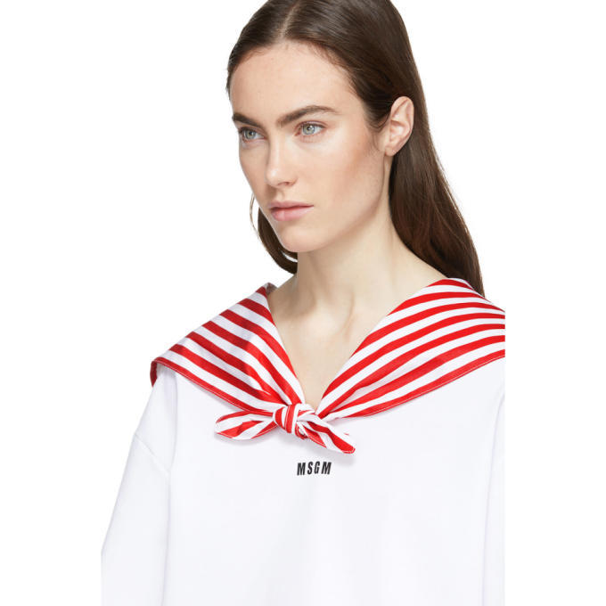 MSGM White Cropped Sailor T-Shirt MSGM