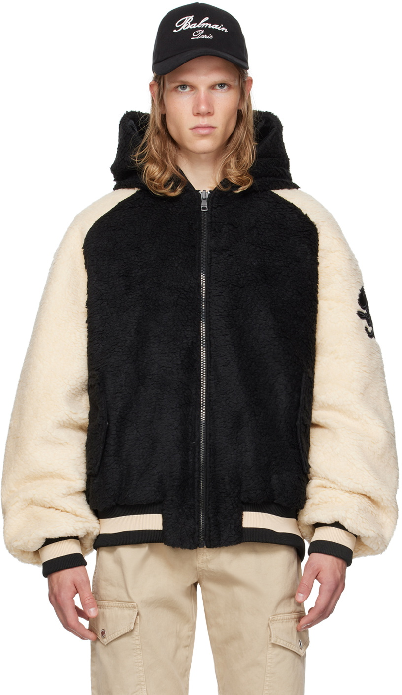 Balmain Black & Off-White Varsity-Style Reversible Jacket Balmain