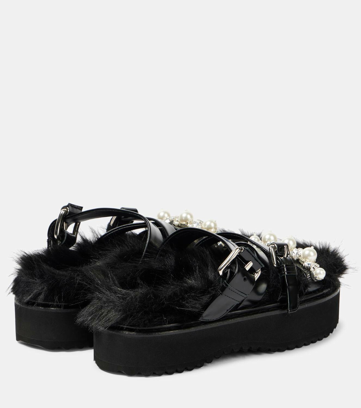 Simone Rocha Faux fur-trimmed leather platform sandals Simone Rocha