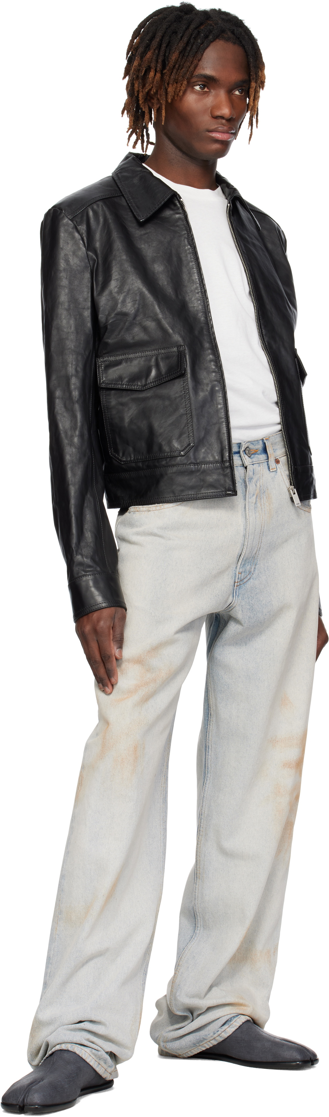 MM6 Maison Margiela Black Creased Leather Jacket MM6 Maison Margiela