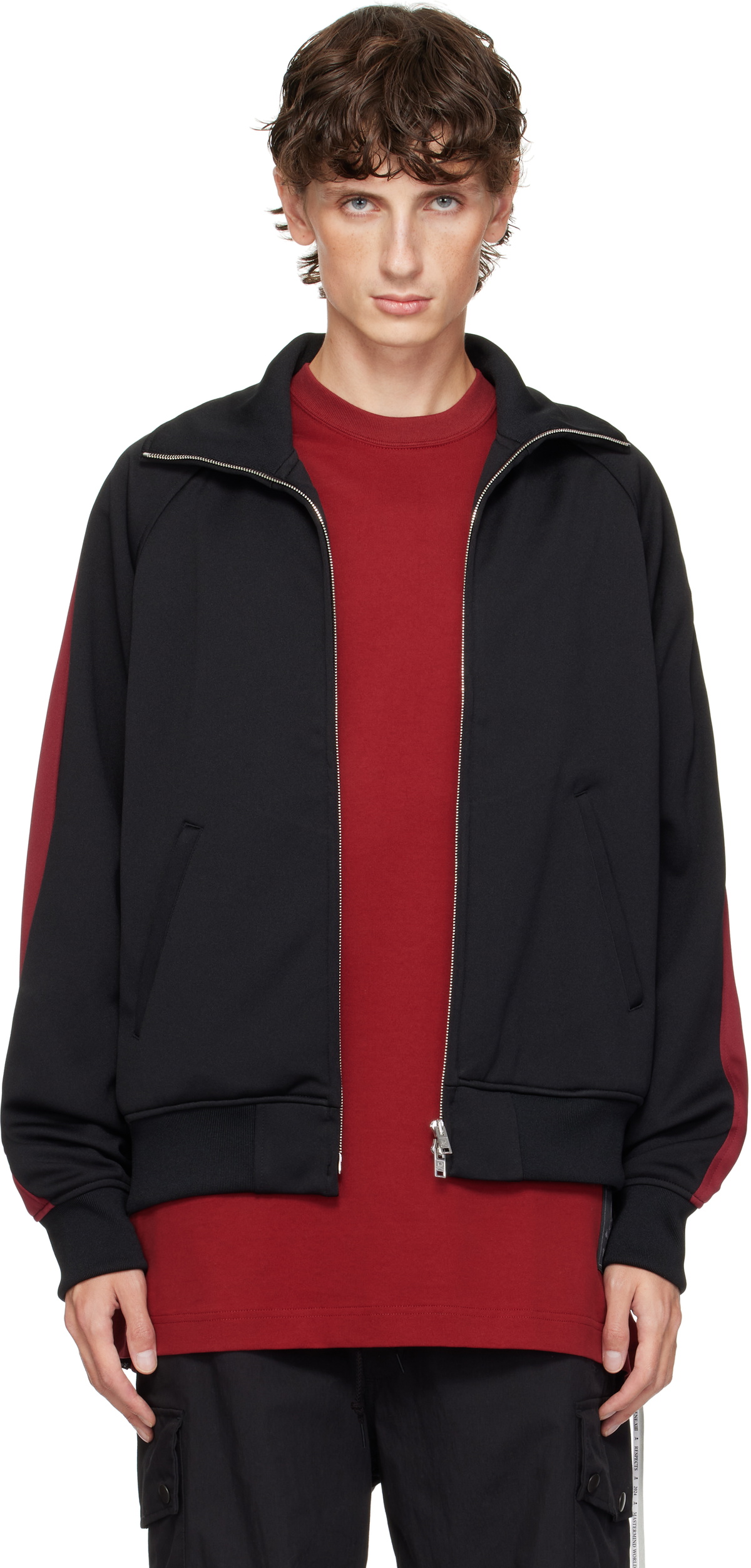 MASTERMIND WORLD Black & Burgundy Bicolor Track Jacket MASTERMIND WORLD